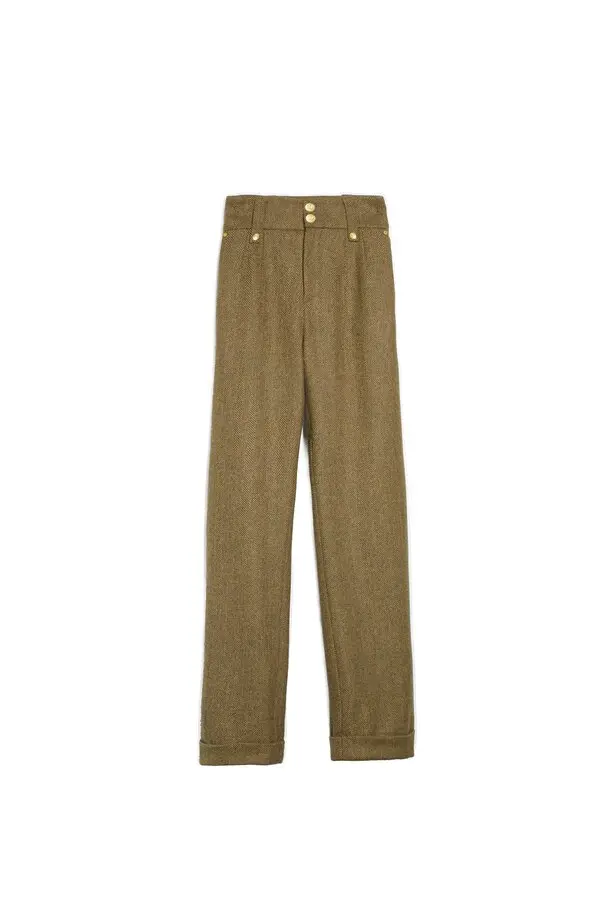 Holland Cooper High Waisted Wide Leg Trouser Herringbone 's