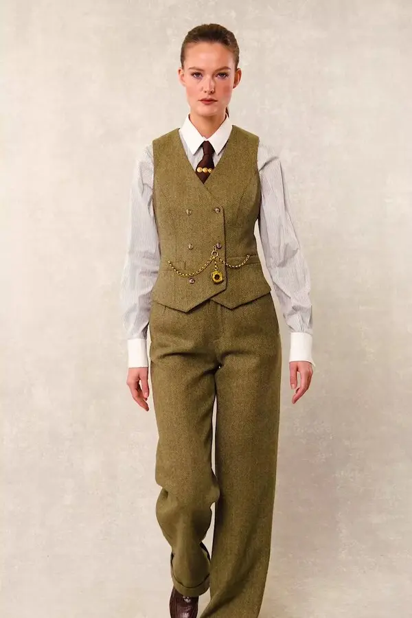 Holland Cooper High Waisted Wide Leg Trouser Herringbone 's