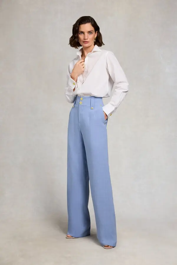 Holland Cooper High Waisted Straight Trouser Ice Linen 's