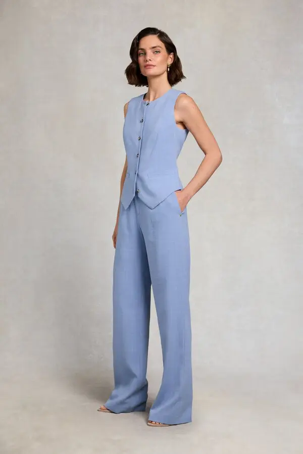 Holland Cooper High Waisted Straight Trouser Ice Linen 's