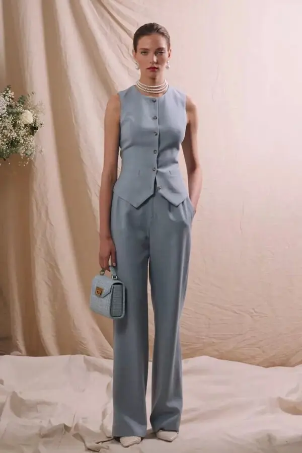 Holland Cooper High Waisted Straight Trouser Ice Linen 's