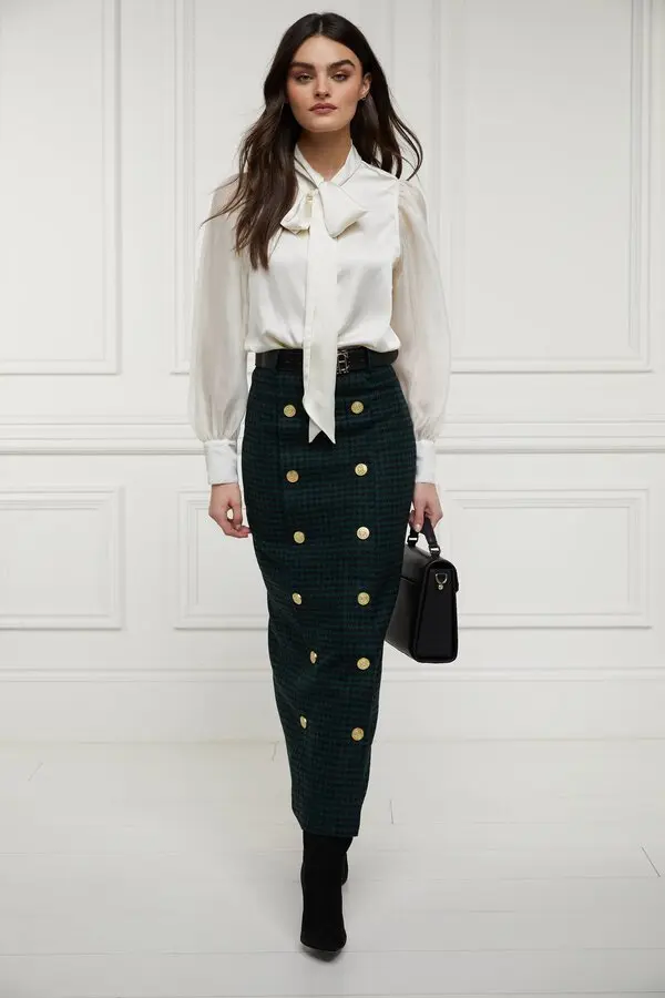 Holland Cooper Knightsbridge Maxi Skirt Houndstooth 's - Emerald
