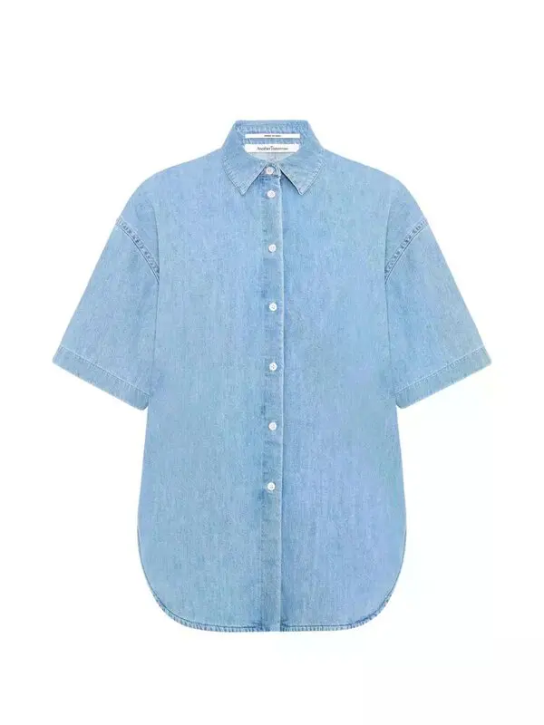 Another Tomorrow Chambray Short-sleeve Denim Shirt - Blue
