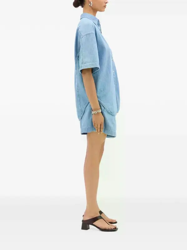 Another Tomorrow Chambray Short-sleeve Denim Shirt