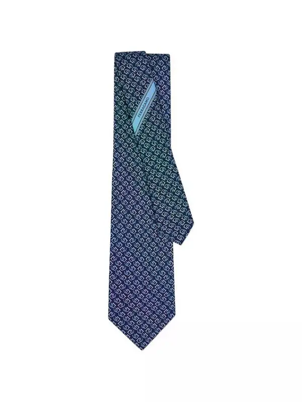 FERRAGAMO Good Luck Print Silk Tie - Blue