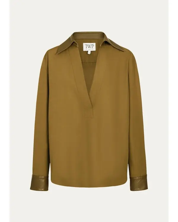 TWP A Case Of You Cotton-leather Blouse - Kangaroo