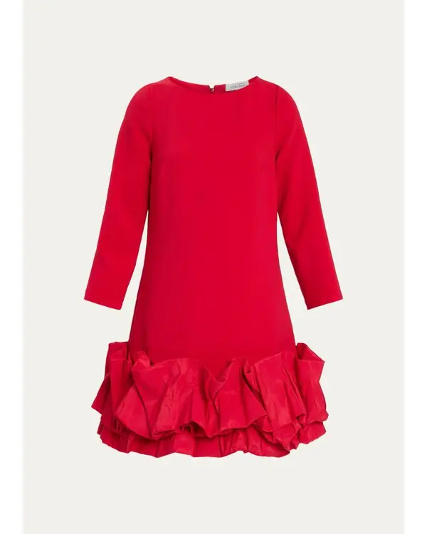 Rickie Freeman For Teri Jon Ruffle-hem Crepe Mini Dress - Red