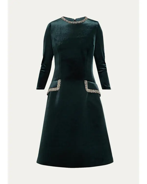 Rickie Freeman For Teri Jon Embellished Velvet Cocktail Midi Dress - Forest