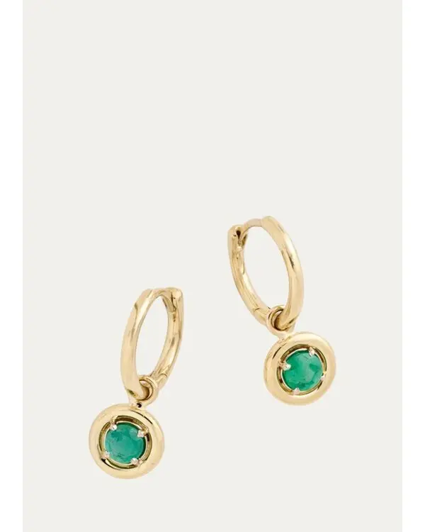 Jamie Wolf 18k Round Edge Drop Hoop Earrings - Emerald