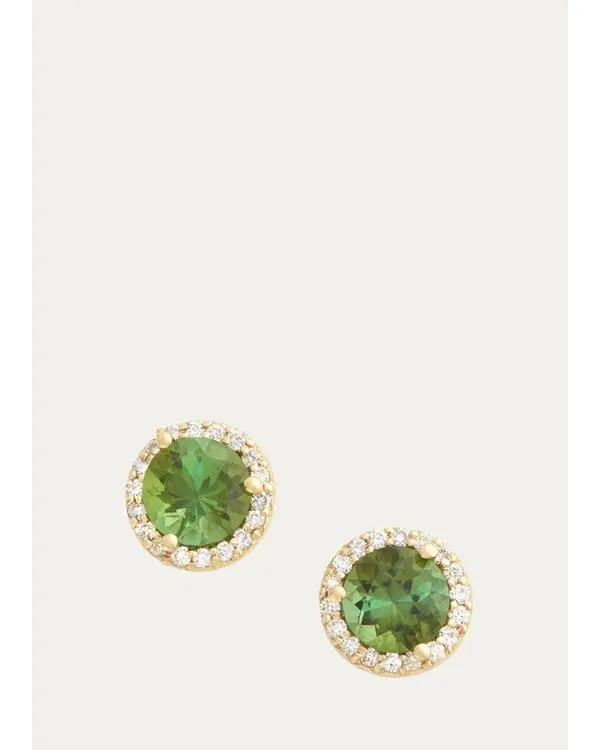 Jamie Wolf 18k Yellow Gold Tourmaline Diamond Halo Stud Earrings - Green
