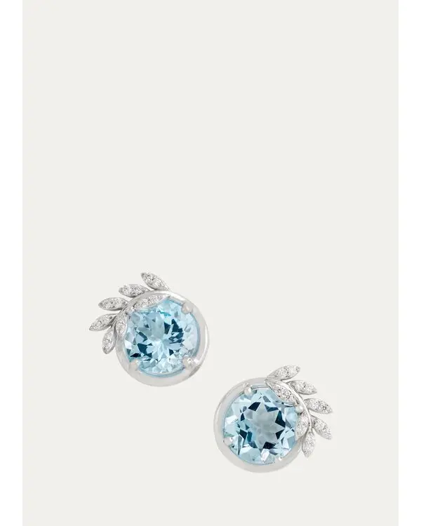 Jamie Wolf 18k White Gold Diamond Vine Sky Blue Topaz Stud Earrings