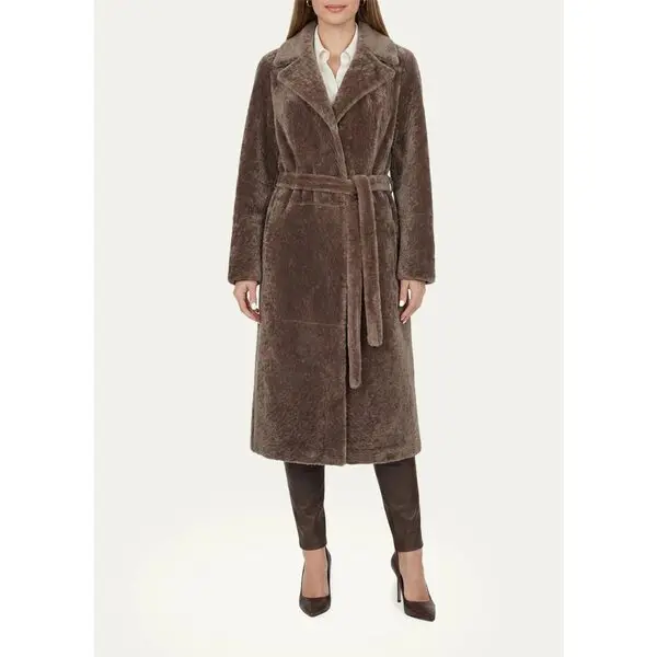 Gorski Textured Shearling Lamb Long Wrap Coat