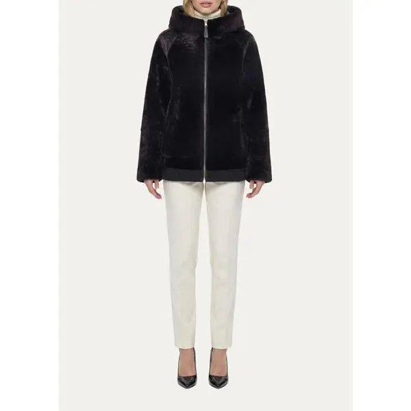 Gorski Select Textured Shearling Lamb Hooded Jacket