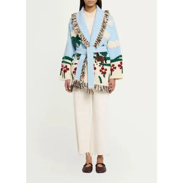 Alanui Casa Double-jacquard Knit Fringed Wrap Cardigan