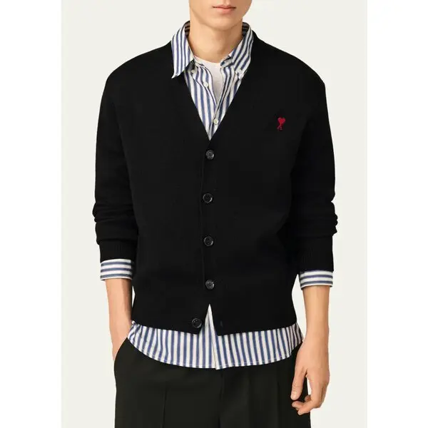 AMI Paris Merino Wool De Coeur V-neck Cardigan