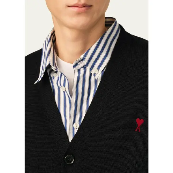 AMI Paris Merino Wool De Coeur V-neck Cardigan