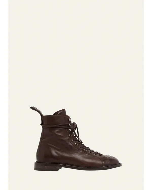 Versace Leather Brogue Boots - Black