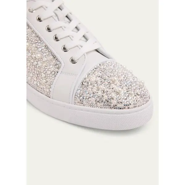 CHRISTIAN LOUBOUTIN Louperla Crystal And Pearly Leather Low-top Sneakers