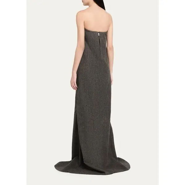 Rick Owens Strapless Melange Wool Column Maxi Dress