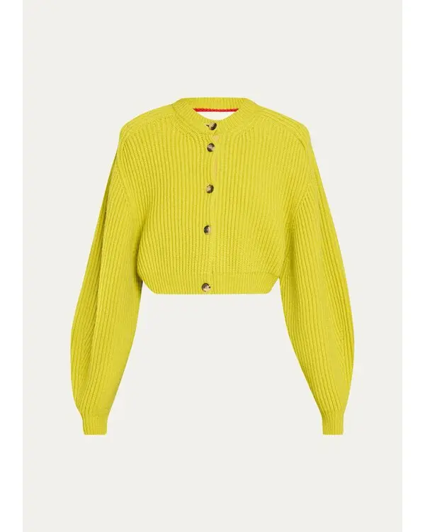 RÙADH The Cadogan Cashmere Rib Crop Crewneck Cardigan - Chartreuse