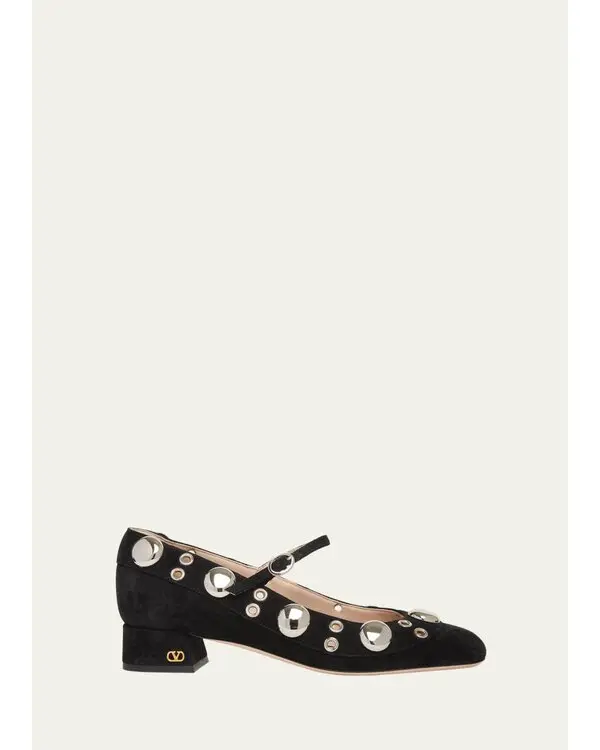 Valentino Garavani 30mm Nellcote Studded Suede Ballerina Pumps - Black