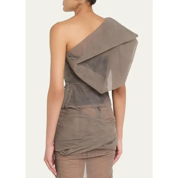 Rick Owens Claudia Sculptural One-shoulder Tulle Bustier Top
