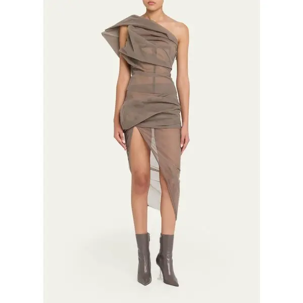 Rick Owens Claudia Sculptural One-shoulder Tulle Bustier Top