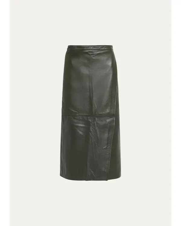 RÙADH The Este Leather Midi Wrap Skirt - Olive