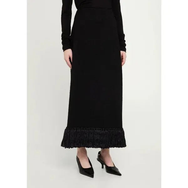 HEIRLOME Matilde Tassel Fringe Wool Column Skirt