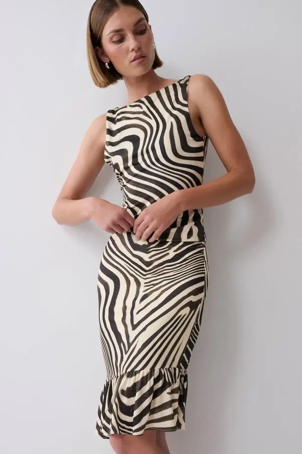 Meshki Polina Zebra Printed Midi Skirt