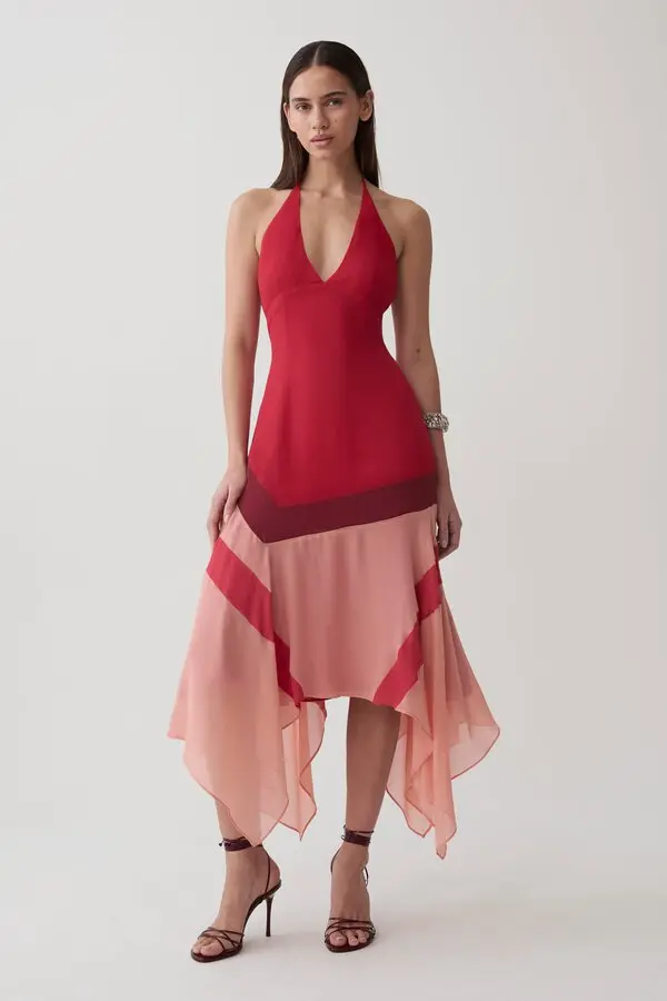 Meshki Bettina Chiffon Halter Neck Midi Dress