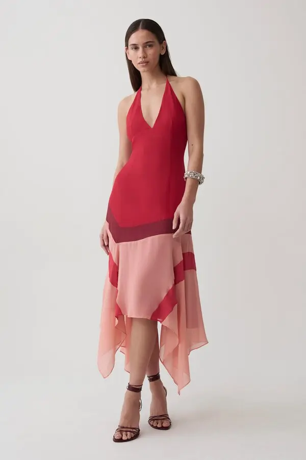 Meshki Bettina Chiffon Halter Neck Midi Dress