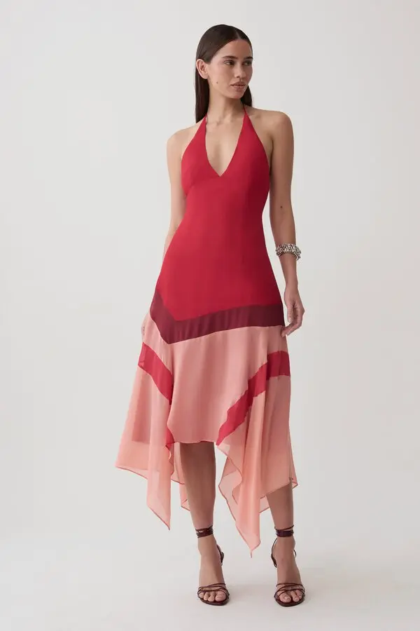 Meshki Bettina Chiffon Halter Neck Midi Dress