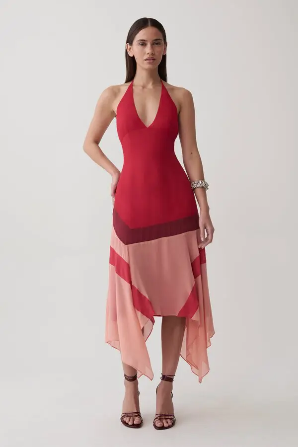 Meshki Bettina Chiffon Halter Neck Midi Dress