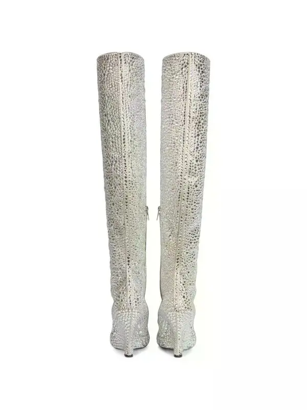 Balmain Wedge Thigh-high Satin Boots With Crystals