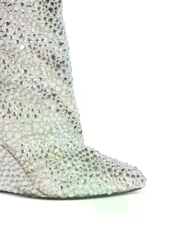 Balmain Wedge Thigh-high Satin Boots With Crystals