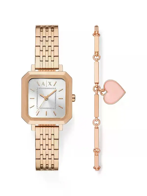 Armani Exchange Square-face 27mm Watch And Bracelet Set - Silver