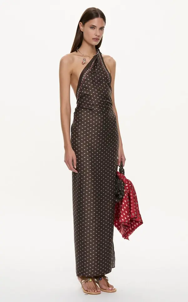 Christopher Esber Bandana Scarf Tie One-shoulder Silk Maxi Dress