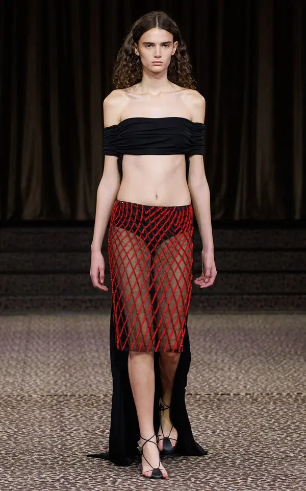 Christopher Esber Lattice Beaded Mullet Silk Midi Skirt
