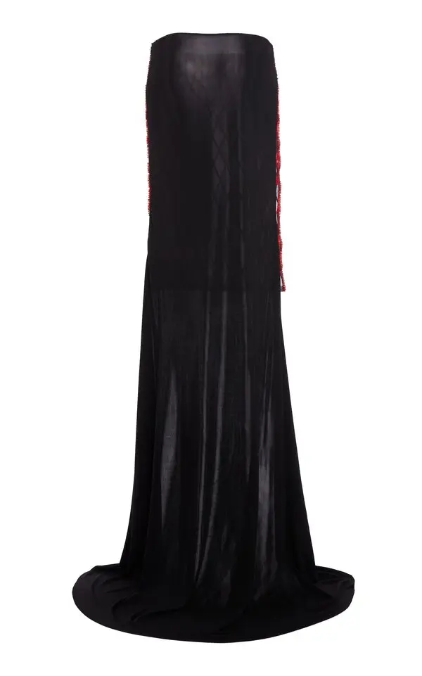 Christopher Esber Lattice Beaded Mullet Silk Midi Skirt