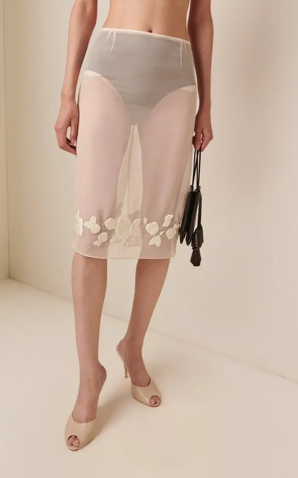 Magda Butrym Embroidered Silk Midi Skirt