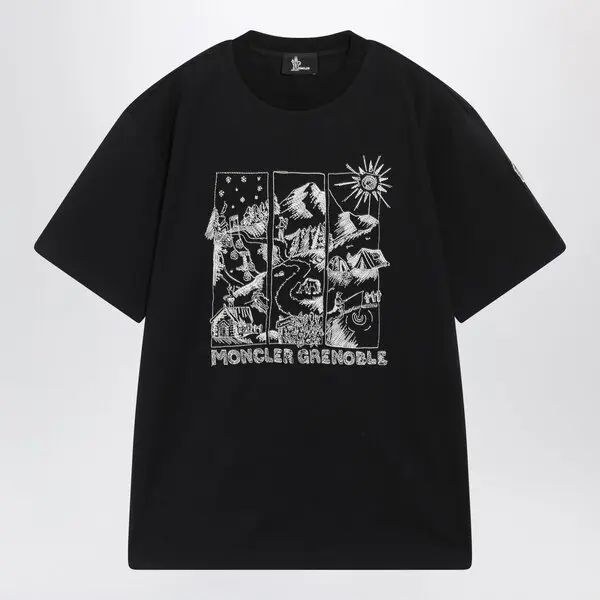 Moncler Embroidered Logo Cotton Crewneck T-shirt With Sleeve Patch
