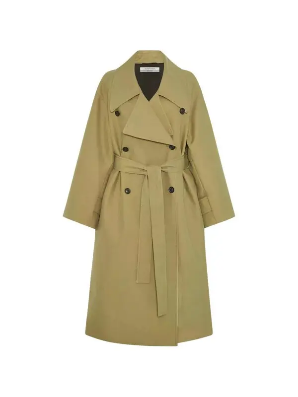 Another Tomorrow Double-breasted Trench Coat - Green