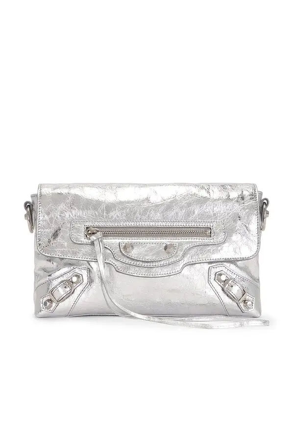 Balenciaga Le City Clutch In Metallic - Silver