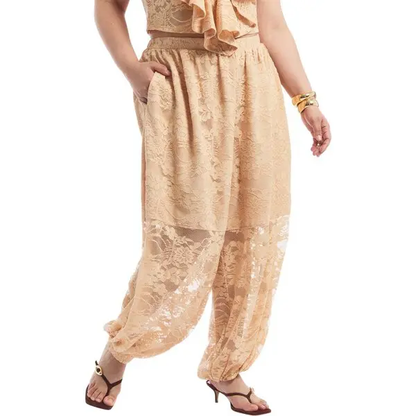 JUNE & VIE Floral Lace Balloon Pant