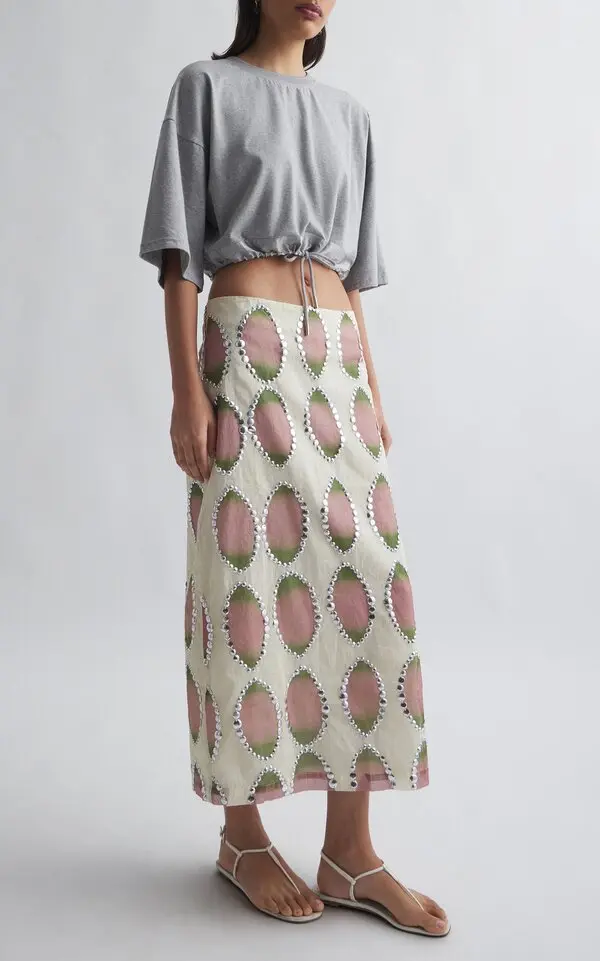 Chan Luu Studded Cotton Pencil Skirt