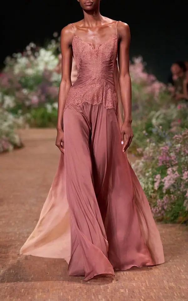 Elie Saab Gradient Chiffon & Lace Maxi Dress