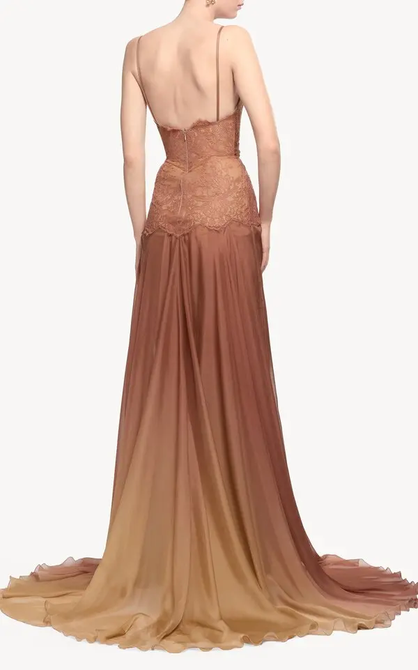 Elie Saab Gradient Chiffon & Lace Maxi Dress