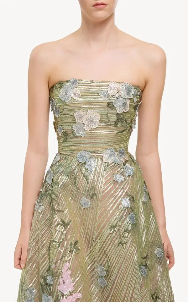 Elie Saab Floral Embellished Tulle Maxi Dress