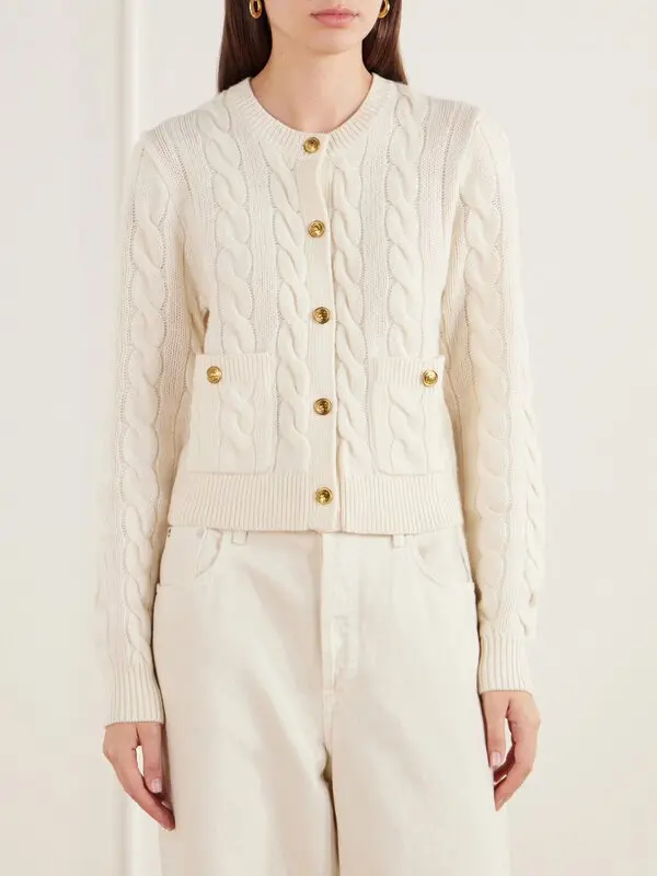 Polo Ralph Lauren Cropped Cable-knit Wool And Cashmere-blend Cardigan - Neutrals